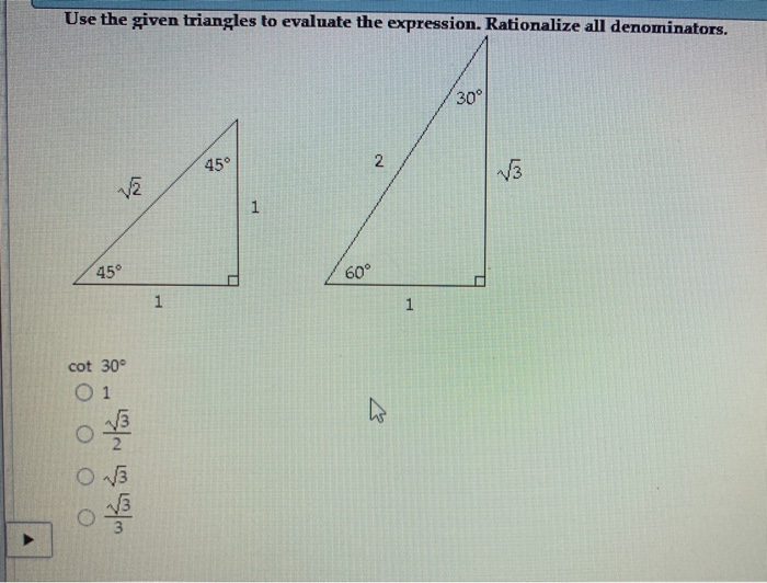 Solved Use the given triangles to evaluate the expression. | Chegg.com