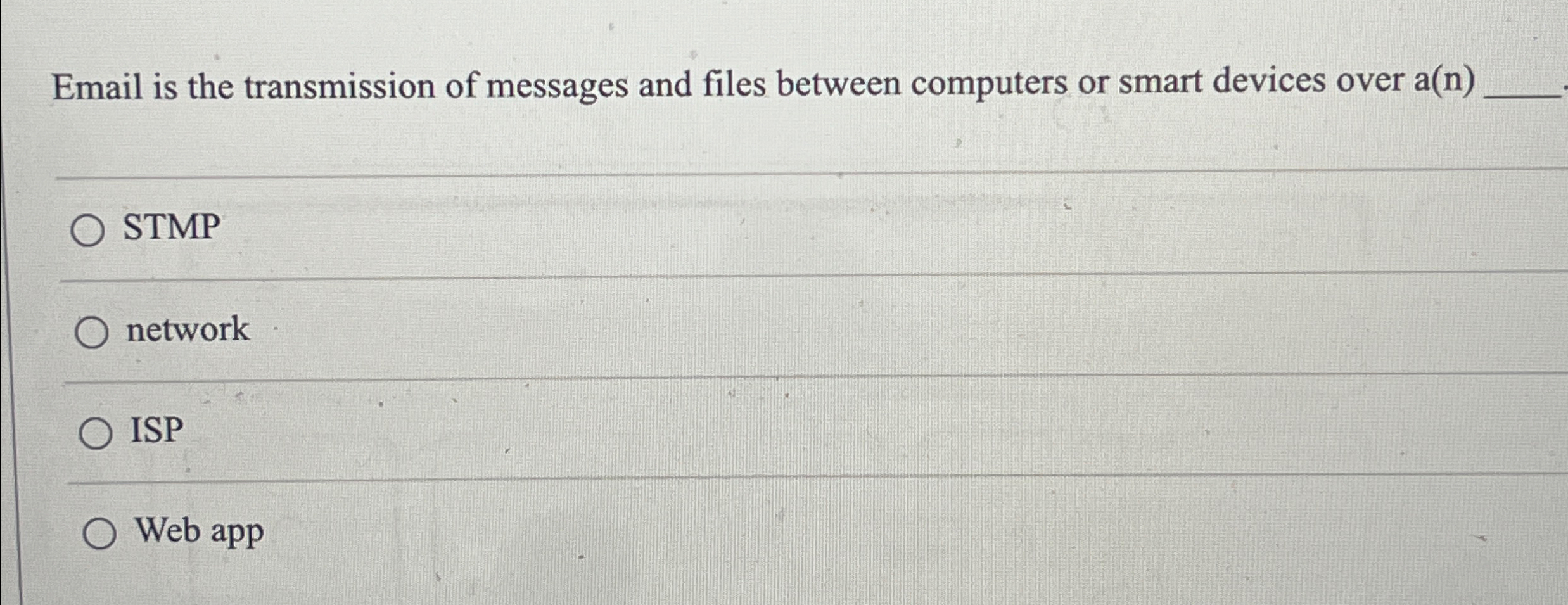 Solved Email is the transmission of messages and files | Chegg.com