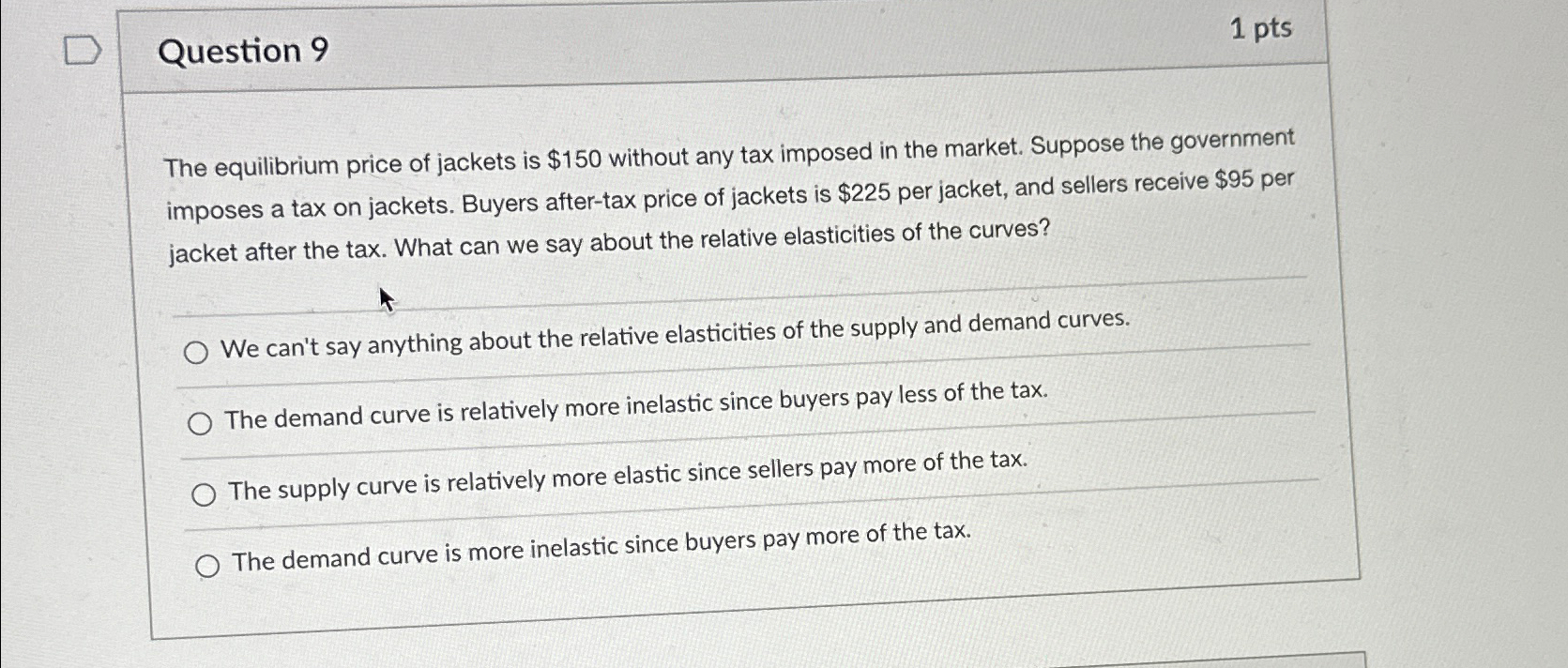 Solved Question 91 ﻿ptsThe equilibrium price of jackets is | Chegg.com