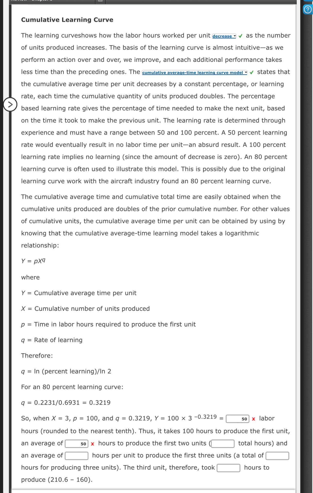 Solved Cumulative Learning CurveThe learning curveshows how | Chegg.com