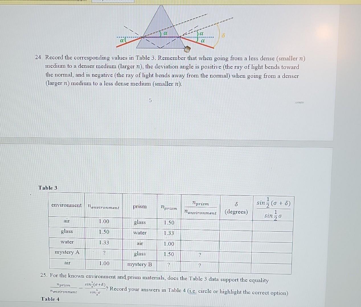 Solved 24. Record the corresponding values in Table 3. | Chegg.com