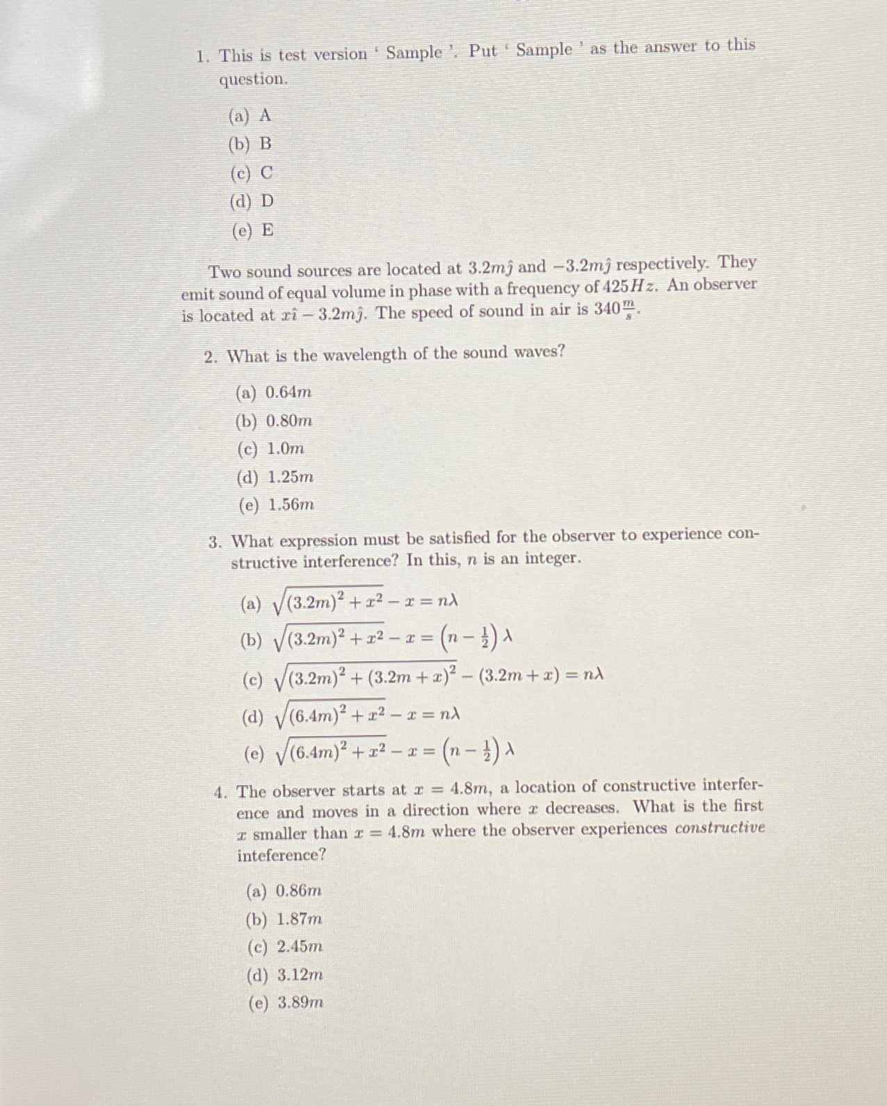 Solved This is test version 'Sample '. ﻿Put 'Sample' as the | Chegg.com