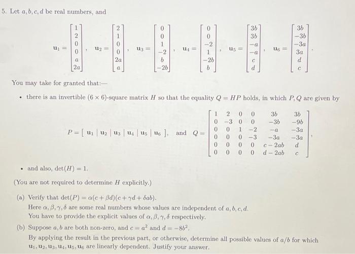 Solved 5. Let a, b, c, d be real numbers, and · U₁ = a 2a | Chegg.com