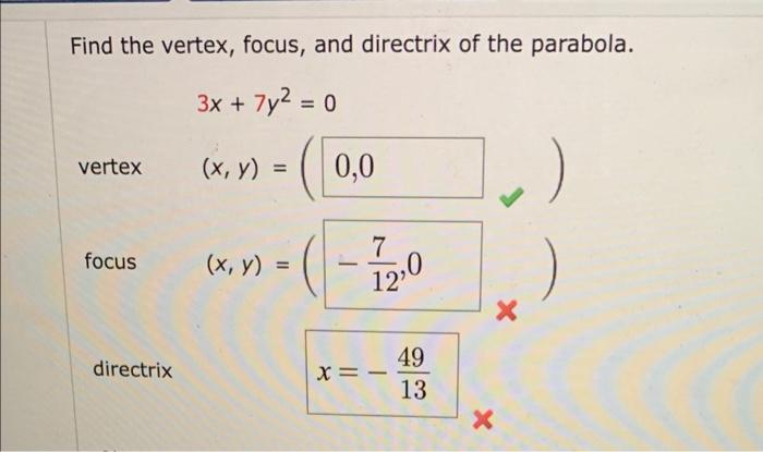 Solved Find the vertex, focus, and directrix of the | Chegg.com