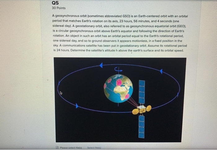 Solved Q5 30 Points A geosynchronous orbit (sometimes | Chegg.com