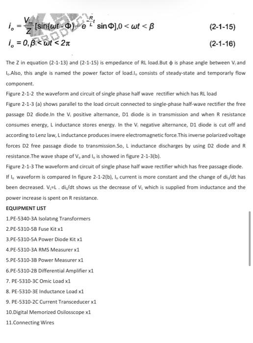 Solved Experiment 2 Single Phase Half Wave Uncontrolled | Chegg.com