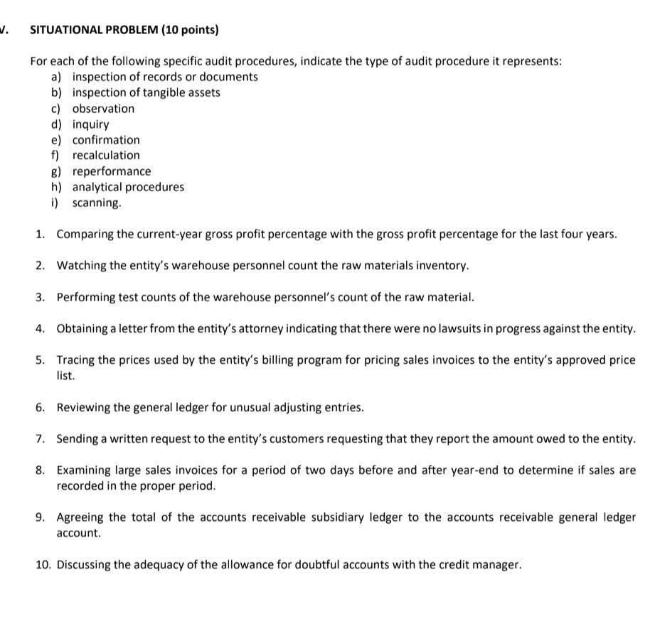 Solved . SITUATIONAL PROBLEM (10 points) For each of the | Chegg.com