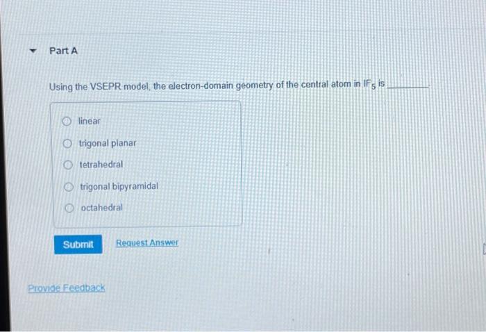 Solved Using the VSEPR model, the electron-domain geometry | Chegg.com