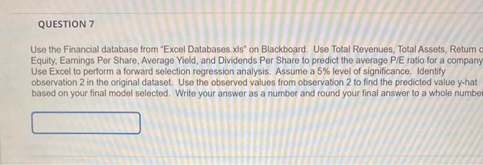 Use the Financial database from "Excel Databases.xls" | Chegg.com