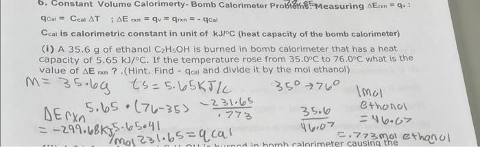 Solved qCal=Ccal ΔT;ΔExn=qv=qxn=−qcal Ccal is is | Chegg.com