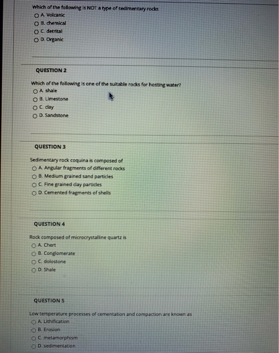 Solved Which of the following is NOT a type of sedimentary | Chegg.com