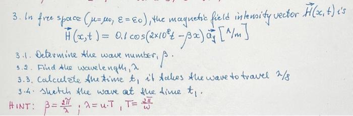 Solved 3. In free space (μ=μ0,ε=ε0), the magnetic field | Chegg.com