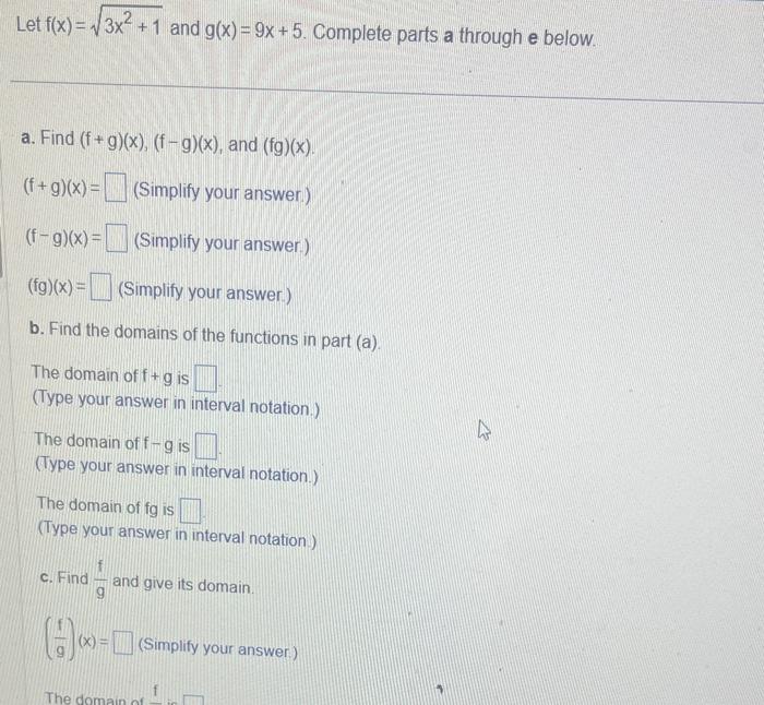 Solved Let f(x)=3x2+1 and g(x)=9x+5. Complete parts a | Chegg.com