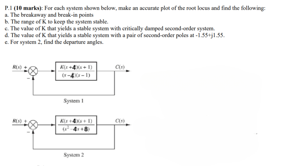 Solved P. 1 ( 10 ﻿marks): For each system shown below, make | Chegg.com