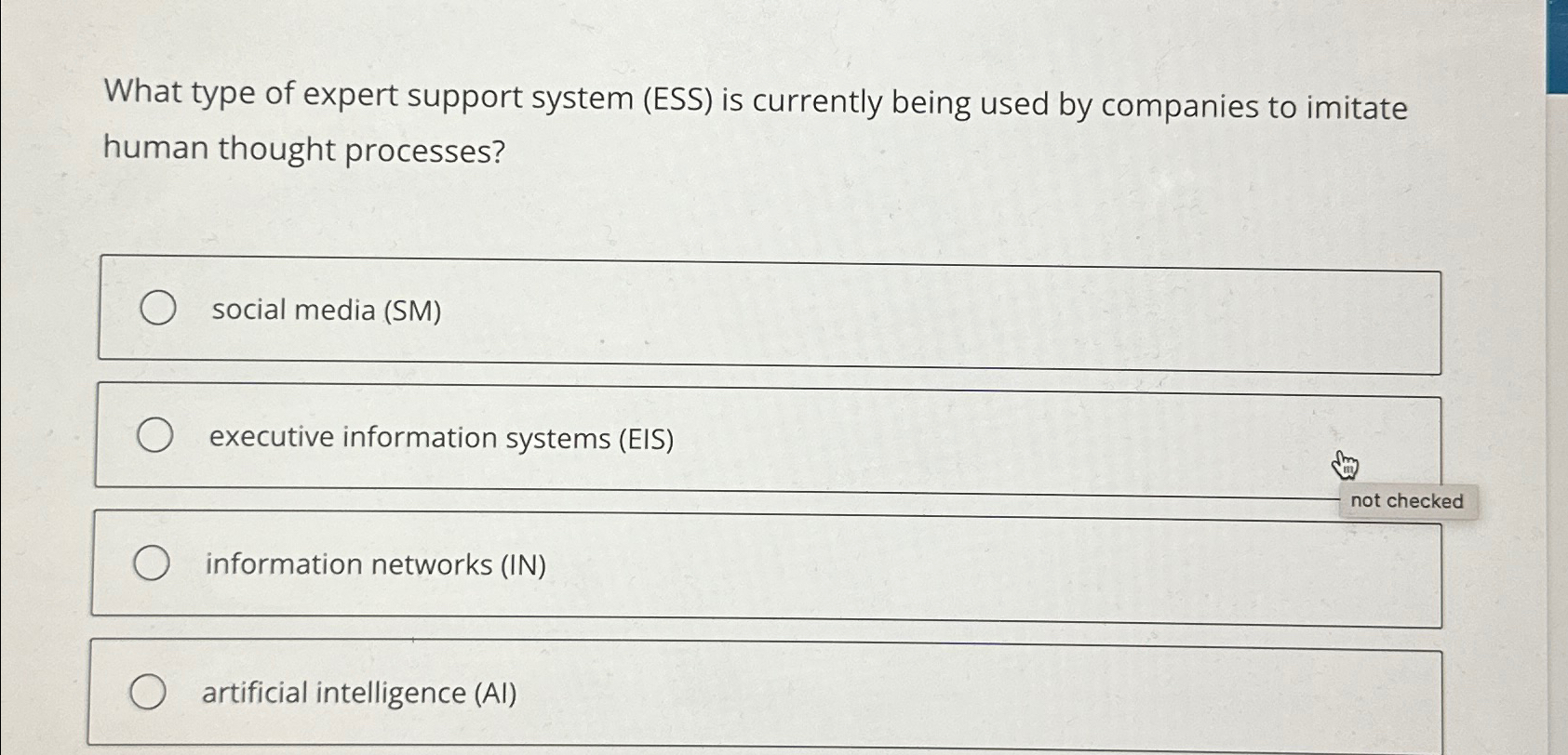 Solved What type of expert support system (ESS) ﻿is | Chegg.com