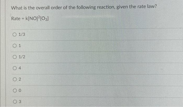 Solved What is the overall order of the following reaction, | Chegg.com
