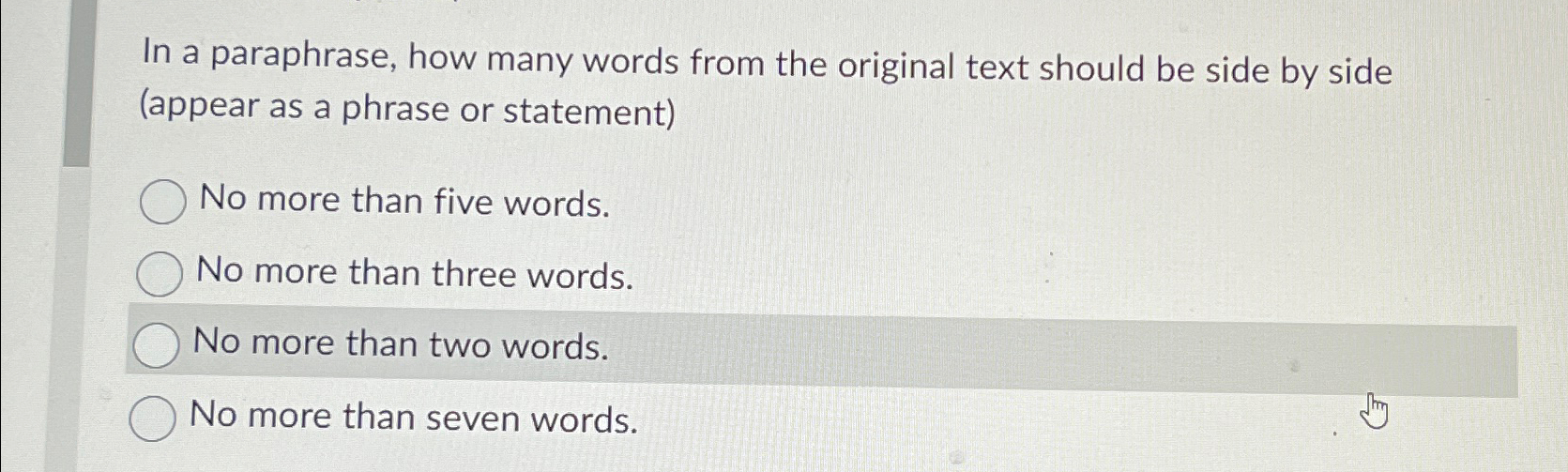 Solved In a paraphrase, how many words from the original | Chegg.com