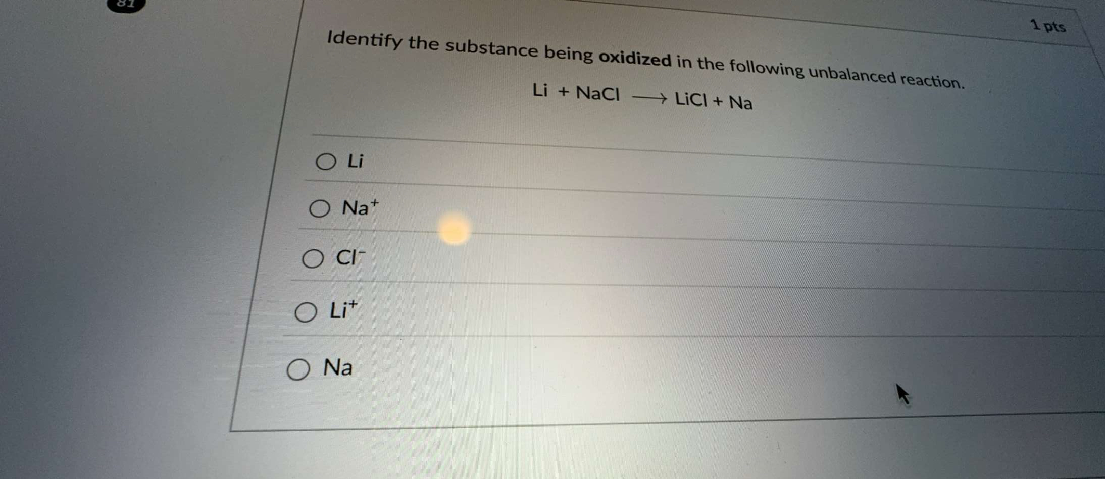 Solved 1 ﻿ptsIdentify the substance being oxidized in the | Chegg.com