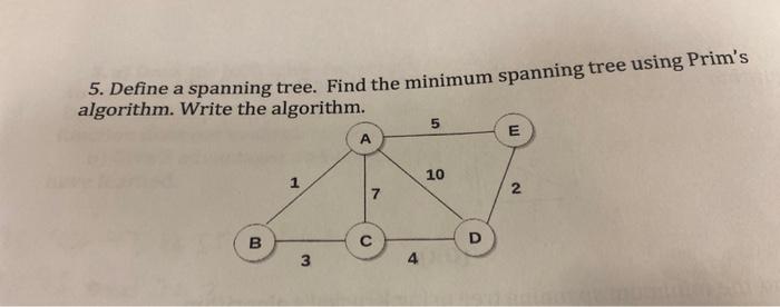 Solved 5. Define a spanning tree. Find the minimum spanning | Chegg.com