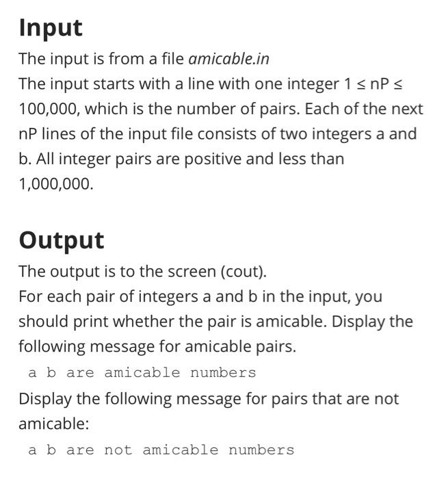 Solved Amicable numbers are two different numbers where the | Chegg.com