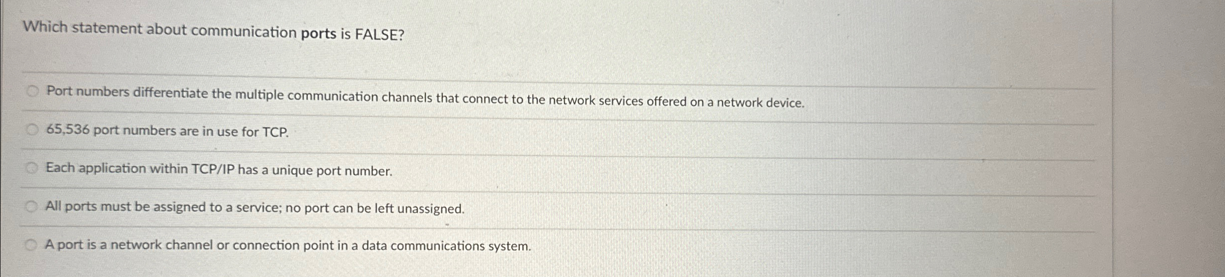 Solved Which statement about communication ports is | Chegg.com