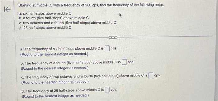 Solved Starting at middle C, with a frequency of 260cps, | Chegg.com