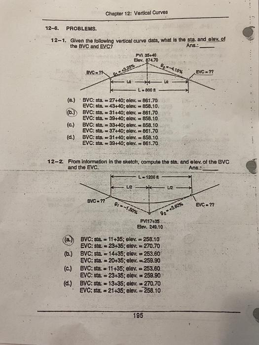 Solved 12-1. Given the following vertical curve data, what | Chegg.com