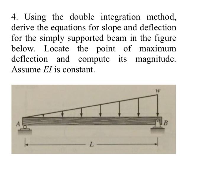 Solved 4. Using the double integration method, derive the | Chegg.com