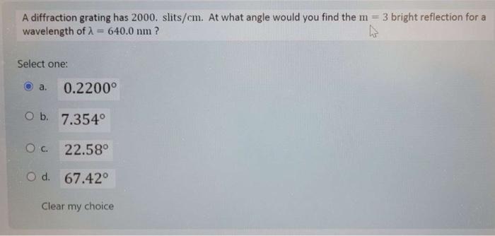 Solved A diffraction grating has 2000 . slits /cm. At what | Chegg.com