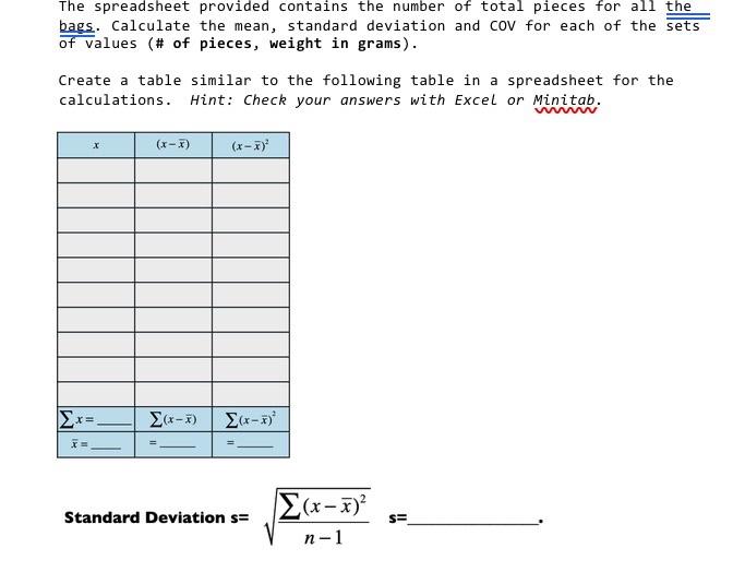 The spreadsheet provided contains the number of total | Chegg.com