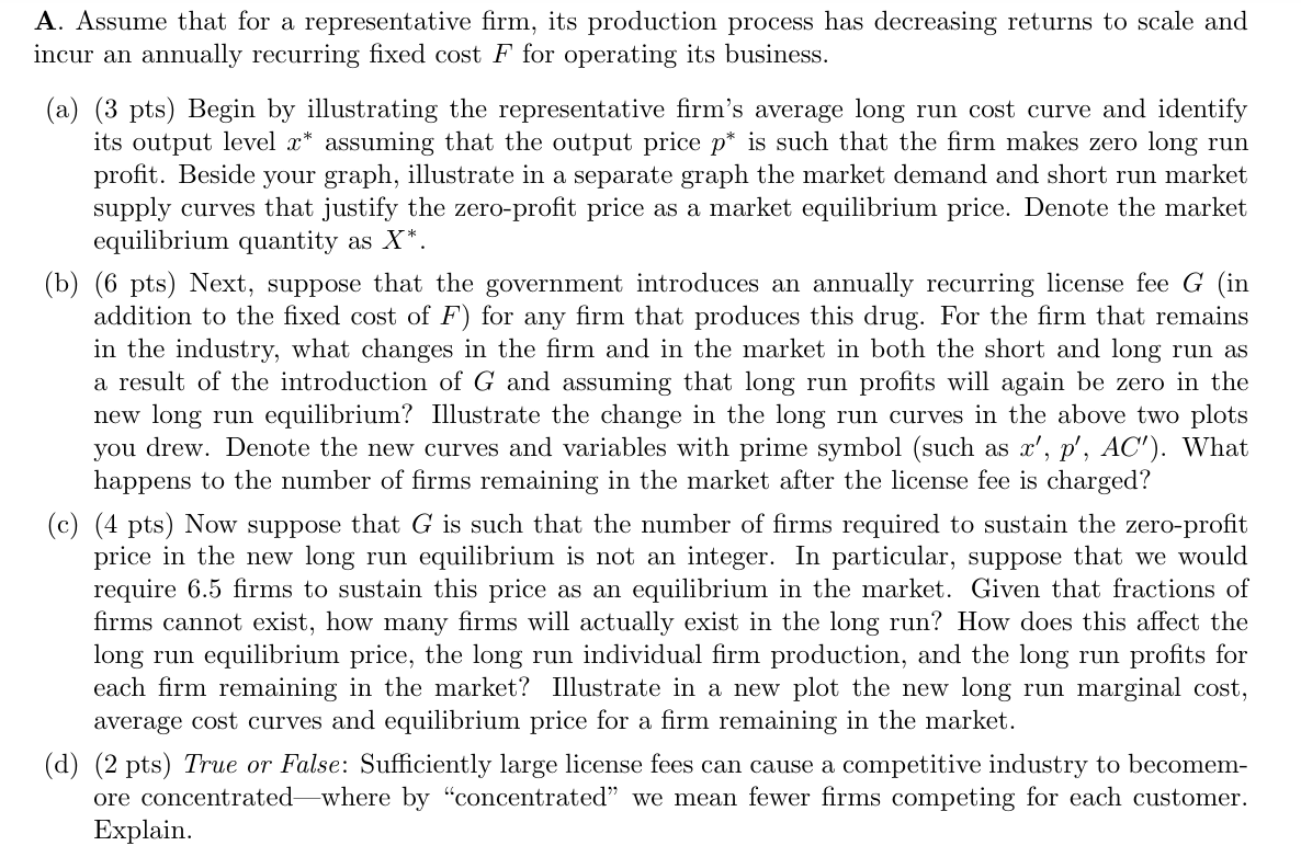 Solved A. ﻿Assume that for a representative firm, its | Chegg.com