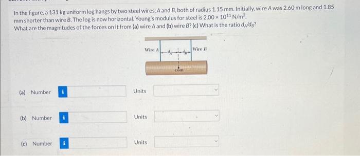 Solved In the figure, a 131 kg uniform log hangs by two | Chegg.com