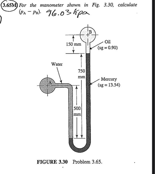 Solved 3.65M) For the manometer shown in Fig. 3.30, | Chegg.com