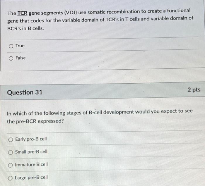 Solved The TCR gene segments (VDJ) use somatic recombination | Chegg.com