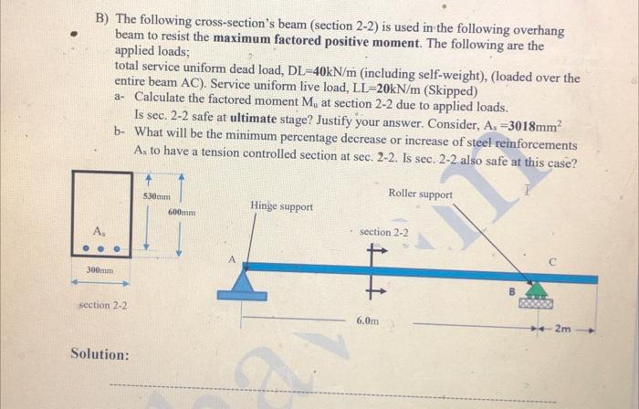 Solved B) The following cross-section's beam (section 2-2) | Chegg.com