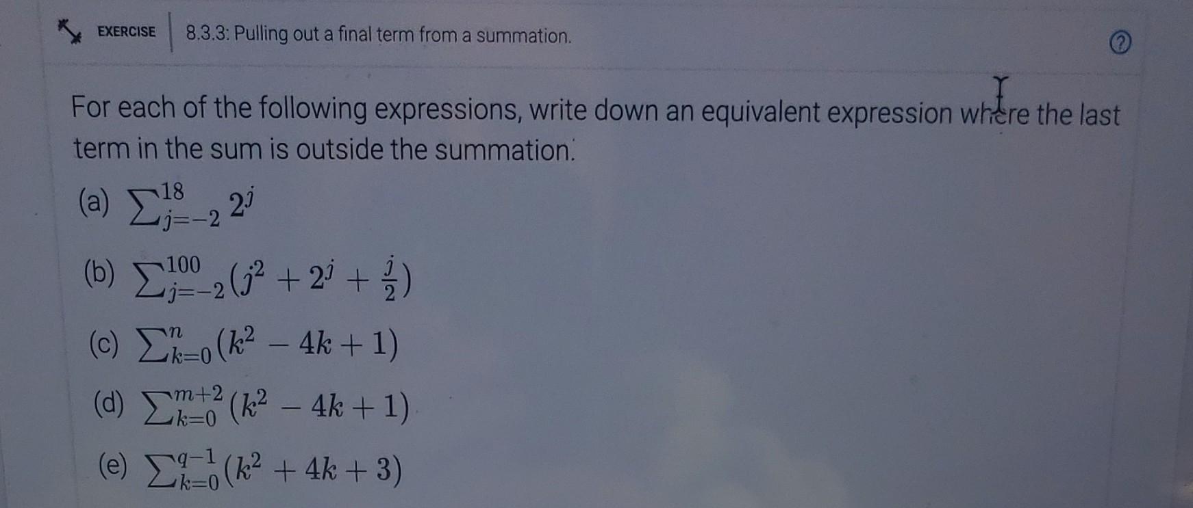 Solved For each of the following expressions, write down an | Chegg.com