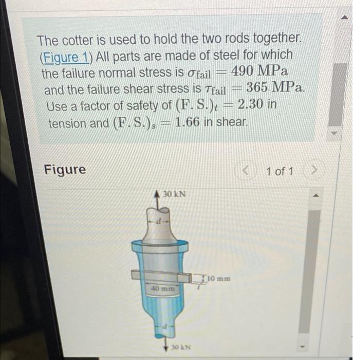 Solved The cotter is used to hold the two rods together. | Chegg.com