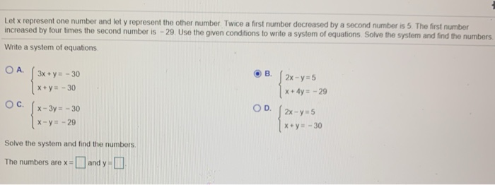 Solved Let x represent one number and let y represent the | Chegg.com