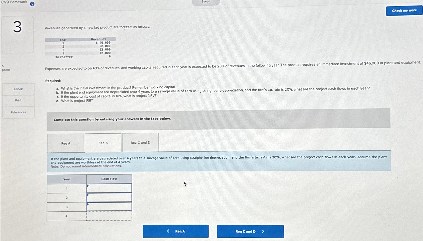 Solved Ch 9 ﻿Homework (i)Saved3Revenues generated by a new | Chegg.com