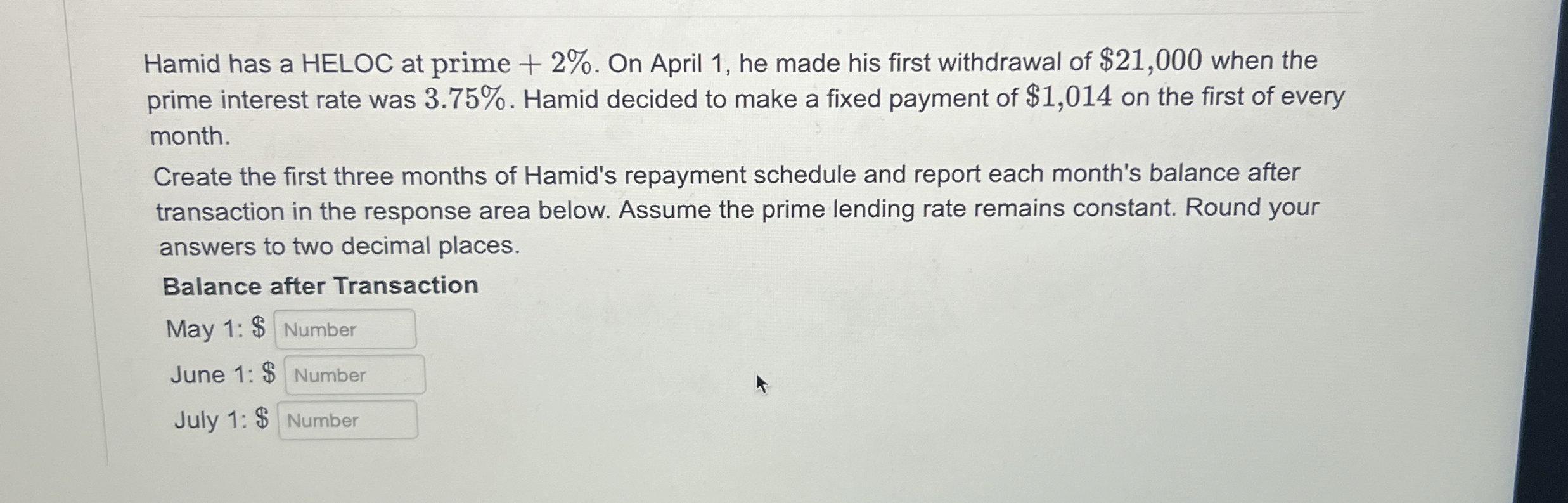 Solved Hamid has a HELOC at prime +2%. ﻿On April 1 , ﻿he | Chegg.com