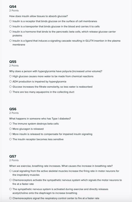 Solved Q54 2 Points How does insulin allow tissues to absorb | Chegg.com