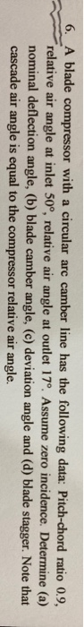 Solved 6. A blade compressor with a circular arc camber line | Chegg.com