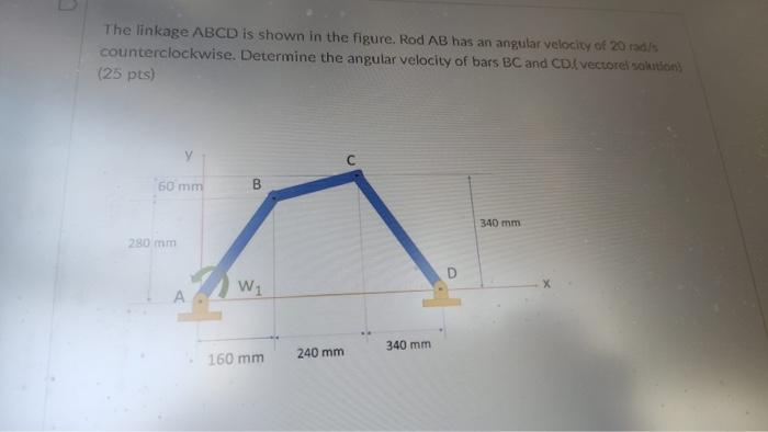Solved The linkage ABCD is shown in the figure. Rod AB has | Chegg.com