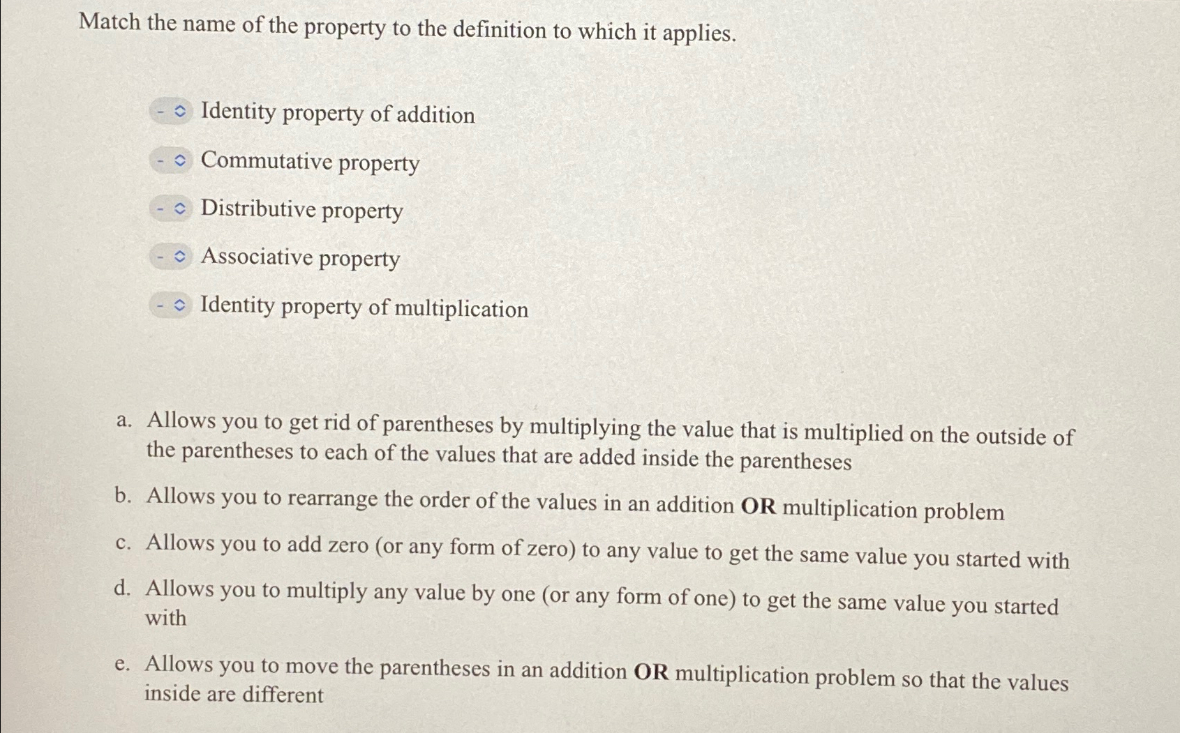 Solved Match the name of the property to the definition to | Chegg.com