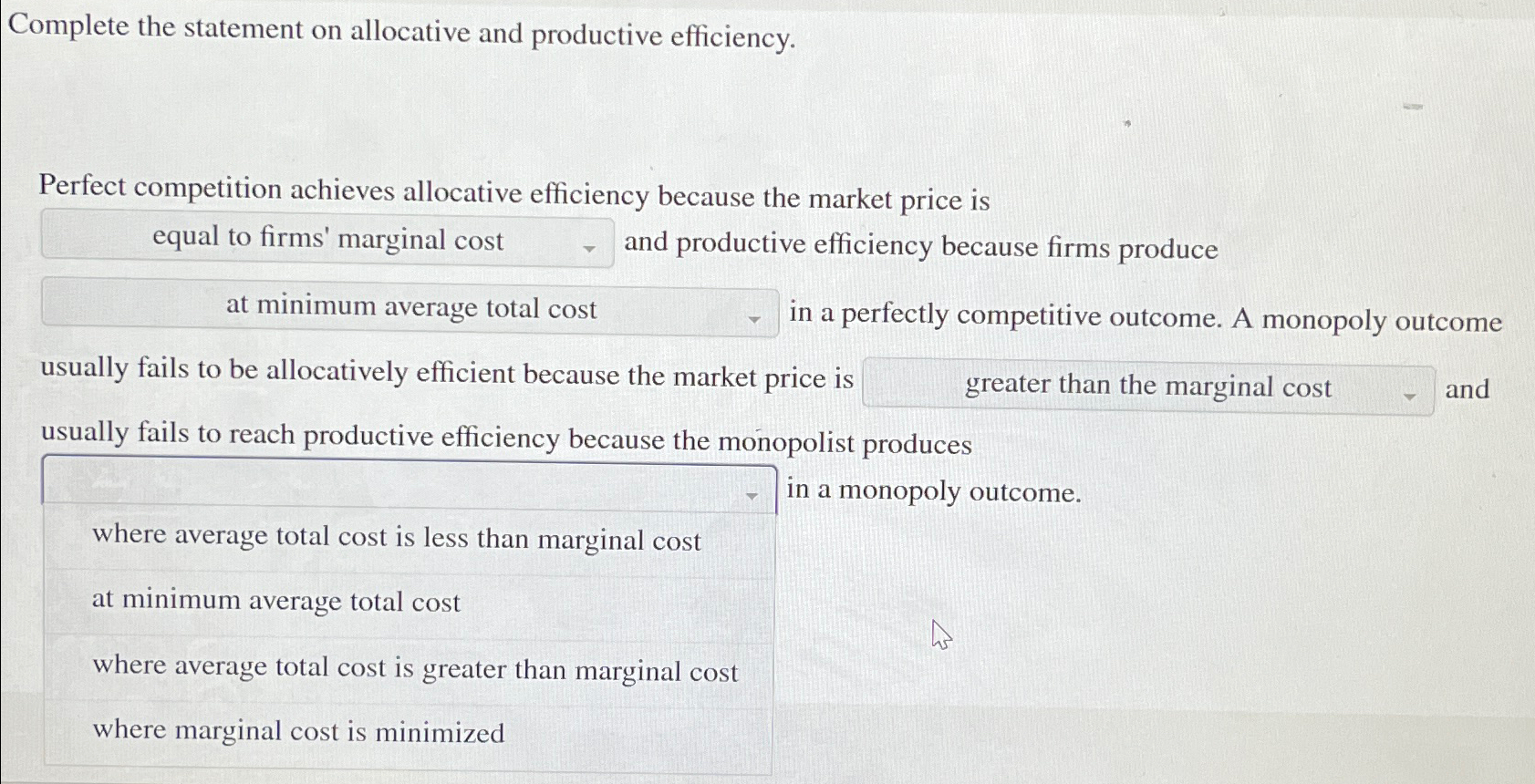 Solved Complete the statement on allocative and productive | Chegg.com