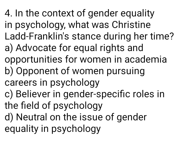 Solved In the context of gender equality in psychology, what | Chegg.com