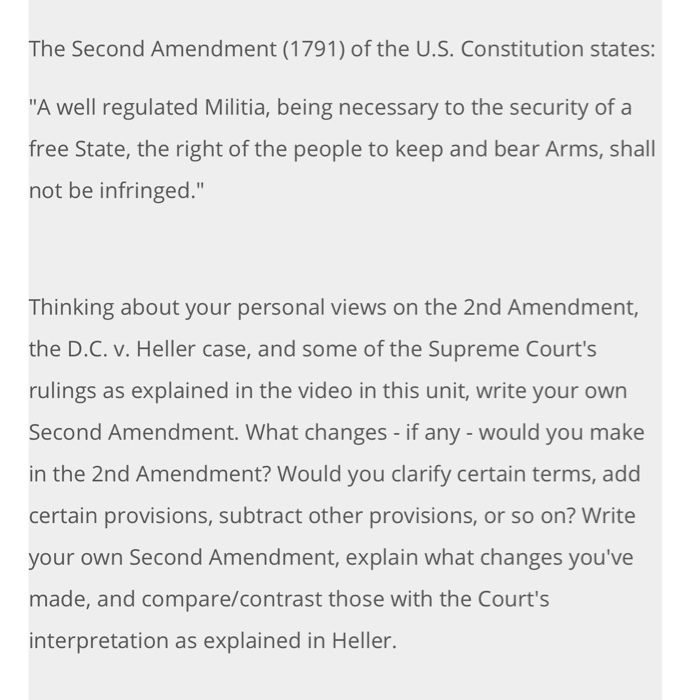Solved The Second Amendment (1791) of the U.S. Constitution | Chegg.com