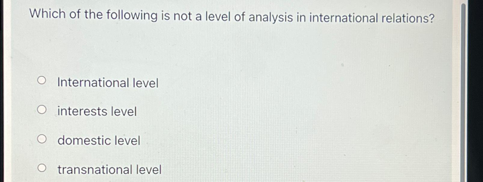 Solved Which of the following is not a level of analysis in | Chegg.com