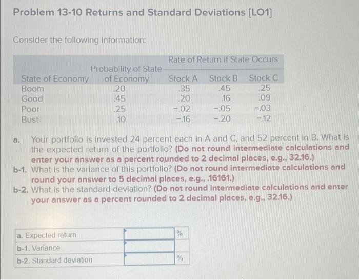 Solved Problem 13-10 Returns and Standard Deviations [LO1] | Chegg.com
