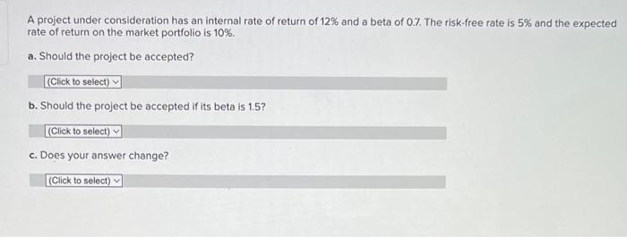 Solved A project under consideration has an internal rate of | Chegg.com